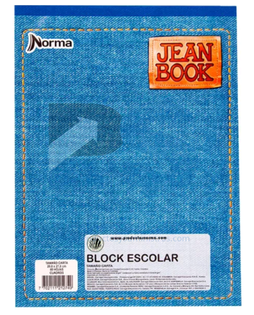 Block Jean Book Cuadriculado Carta x 70 h.